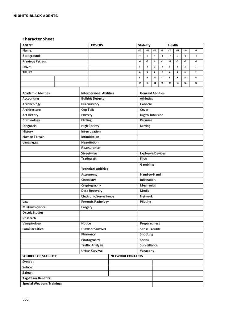 Night's Black Agents Character Sheet | PDF