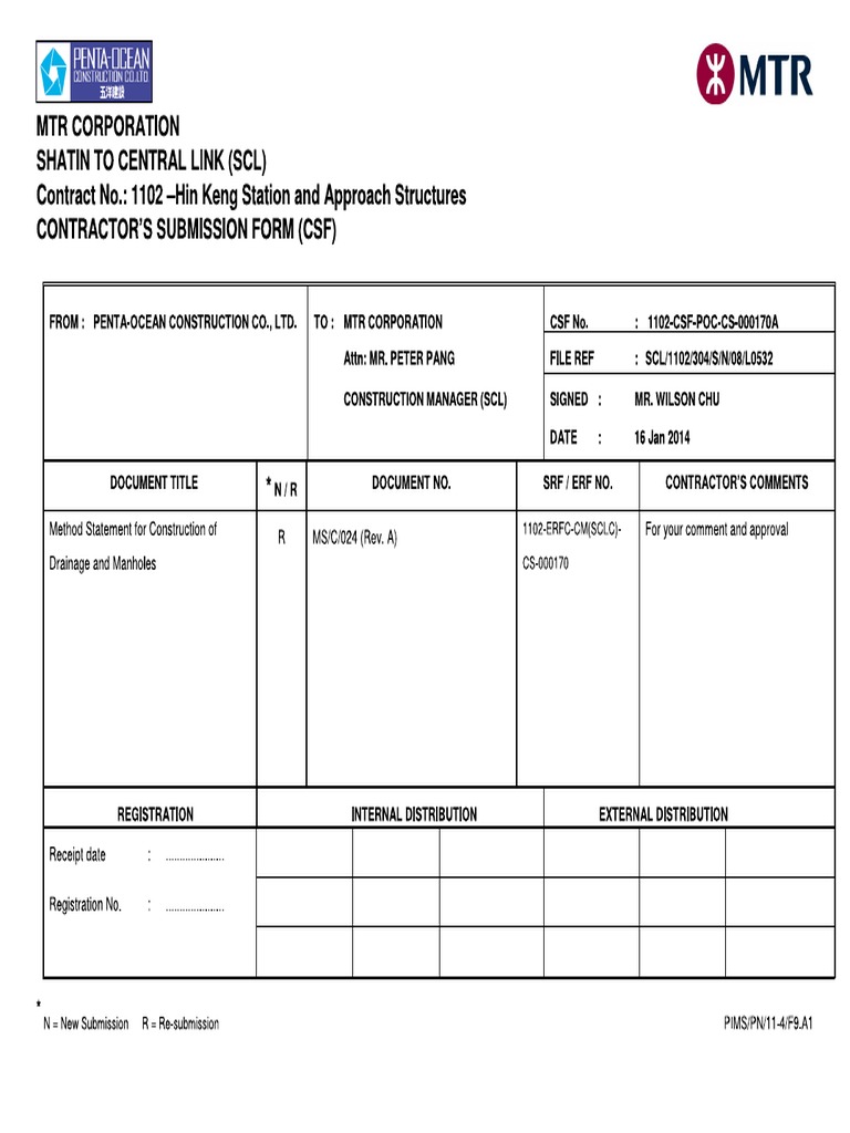 Method Statement For Construction of Drainage and Manholes (Rev. A) | PDF