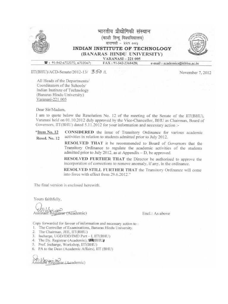 Transitory Ordinance IIT BHU | PDF | Course Credit | Doctor Of Philosophy