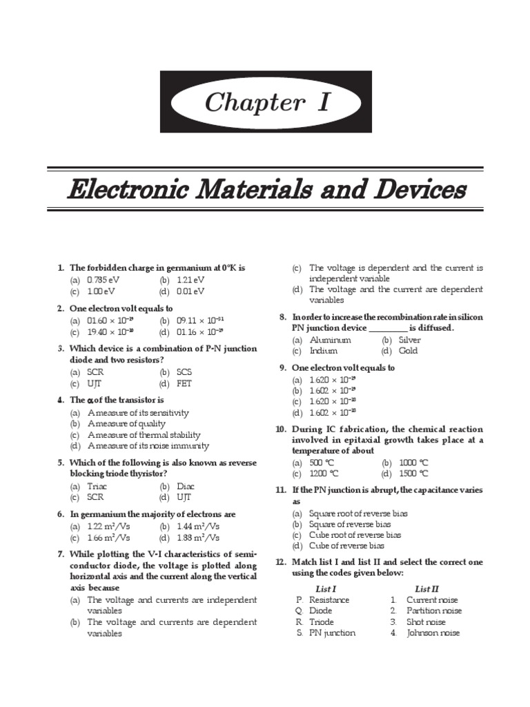 Electronics Devices and Material MCQ PDF | PDF | Teaching Methods ...