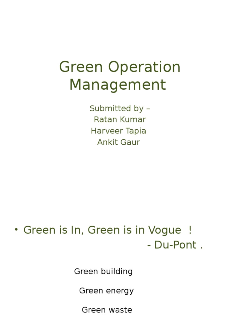 Green Operations Management Overview | PDF | Reuse | Recycling