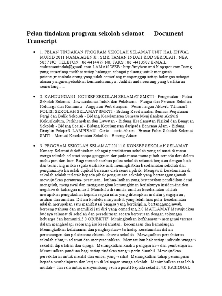 Pelan Tindakan Program Sekolah Selamat | PDF