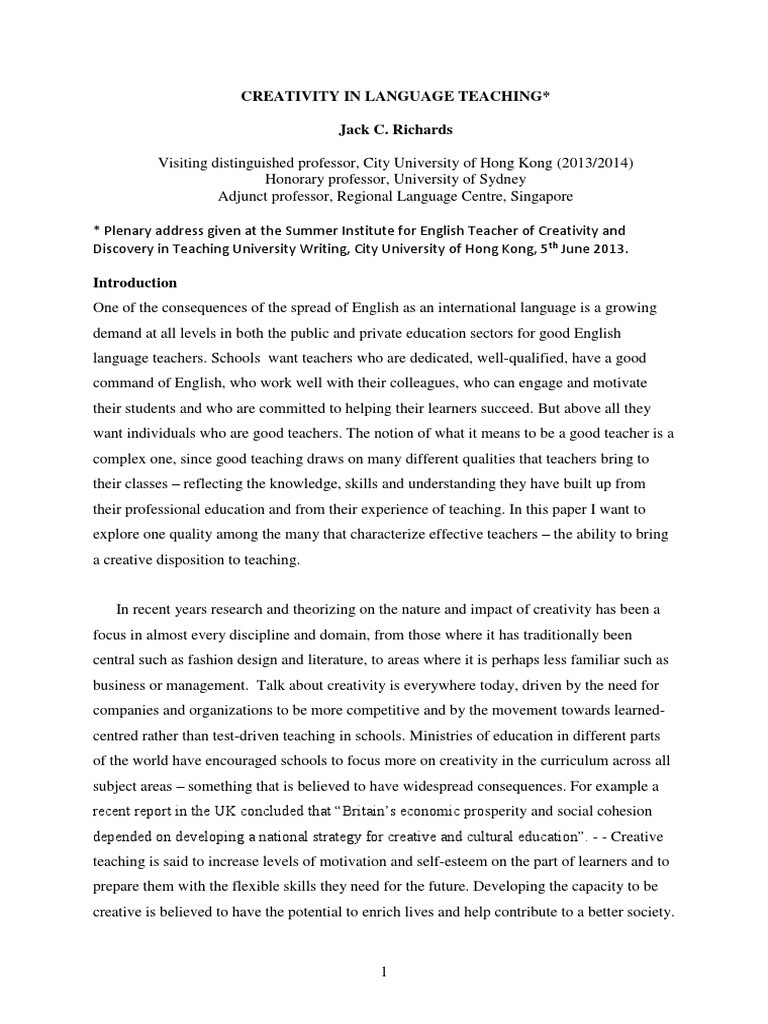 Creativity in Language Teaching | PDF | Creativity | Teachers