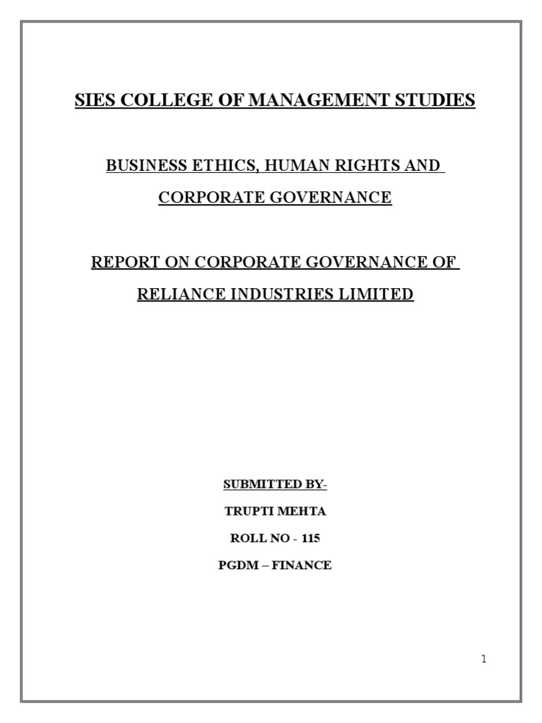 Corporate Governance Report On Reliance (Trupti) | PDF | Governance ...