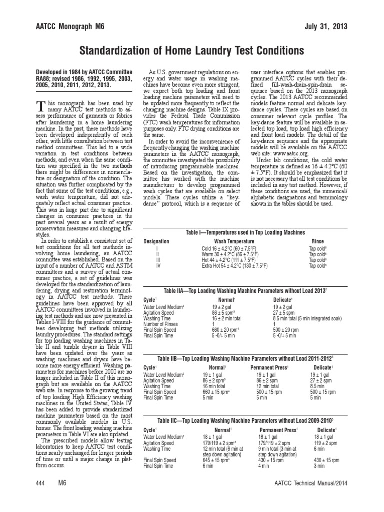 Standardization of Home Laundry Test Conditions: An Overview of AATCC ...