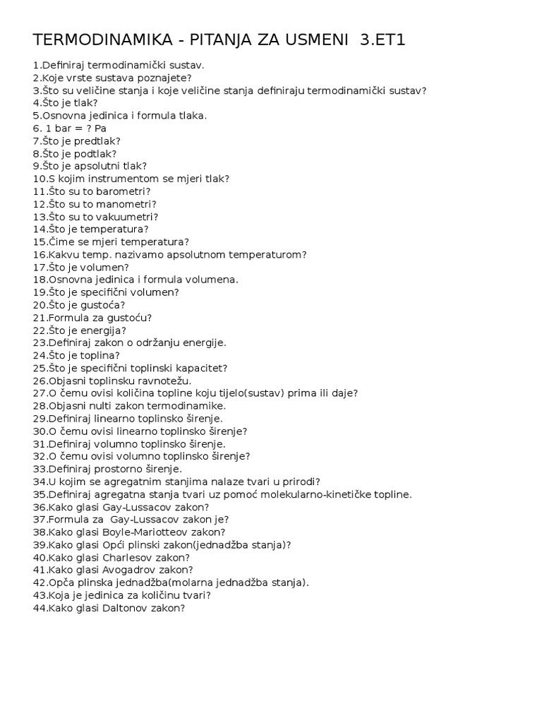 Termodinamika Pitanja | PDF