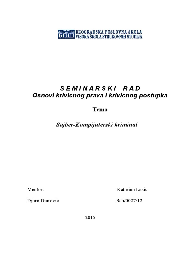 Seminarski Rad - Krivicno Pravo | PDF