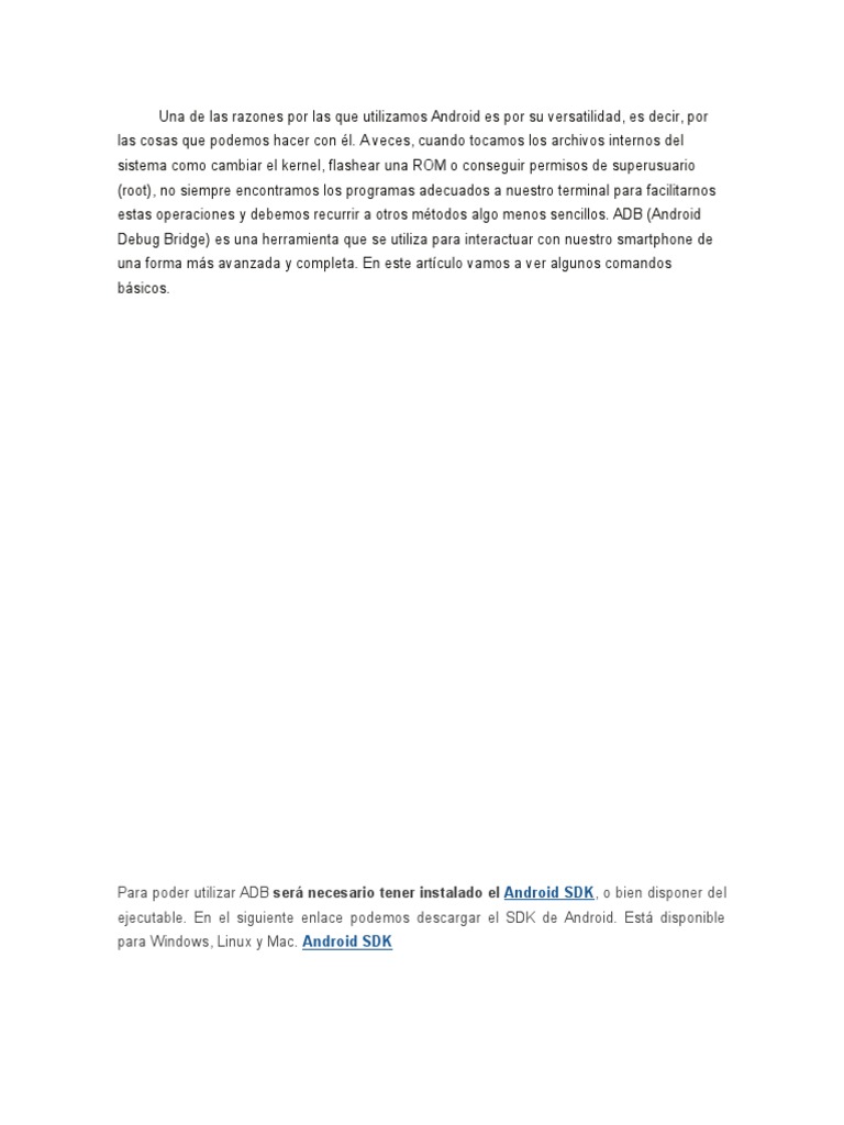 Android Comandos Adb | PDF | Android (sistema operativo) | Memoria de sólo lectura