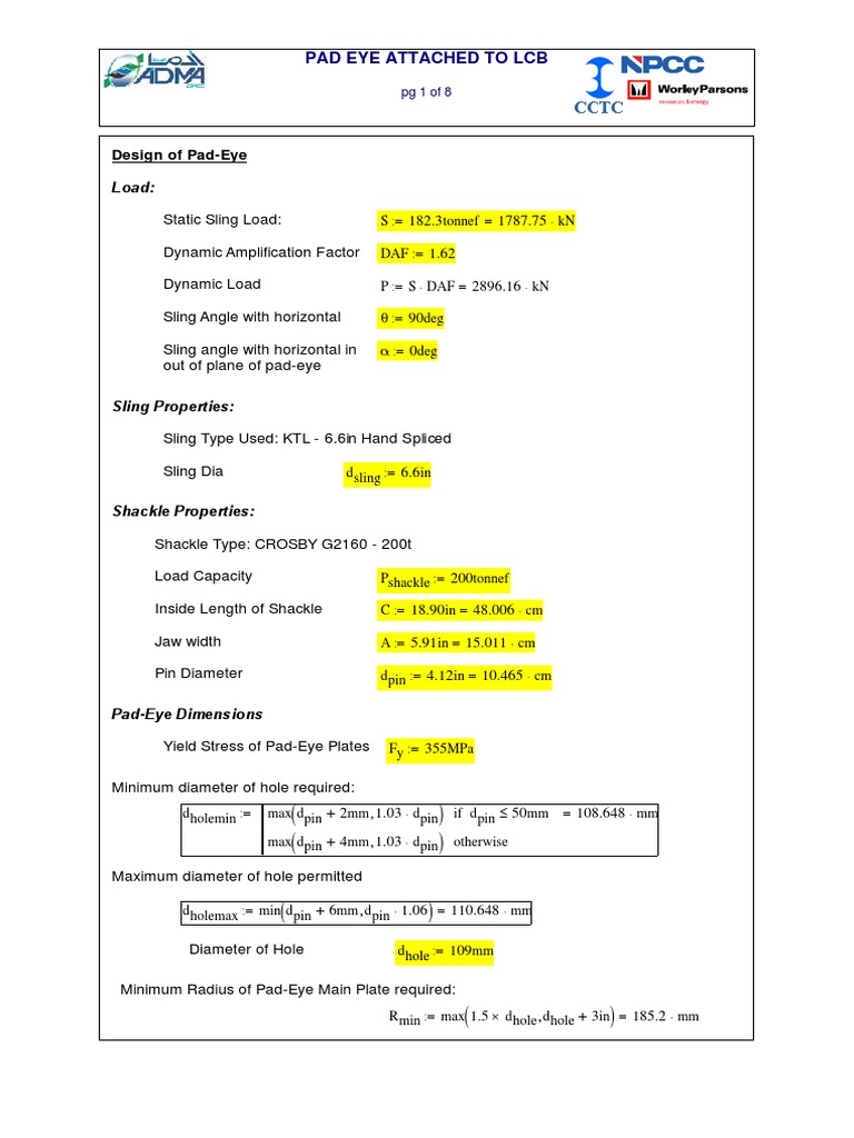 Pad-Eye Main | PDF | Bending | Stress (Mechanics)