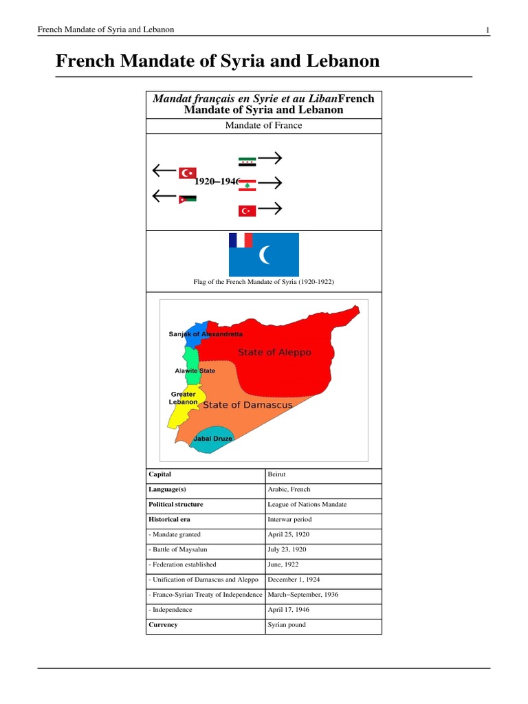 French Mandate of Syria and Lebanon | PDF | Middle East | International ...