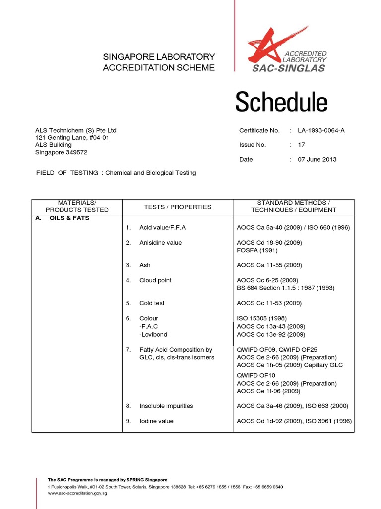 ALS Singapore SAC-SINGLAS Chemical and Biological Testing | PDF | Fuel ...