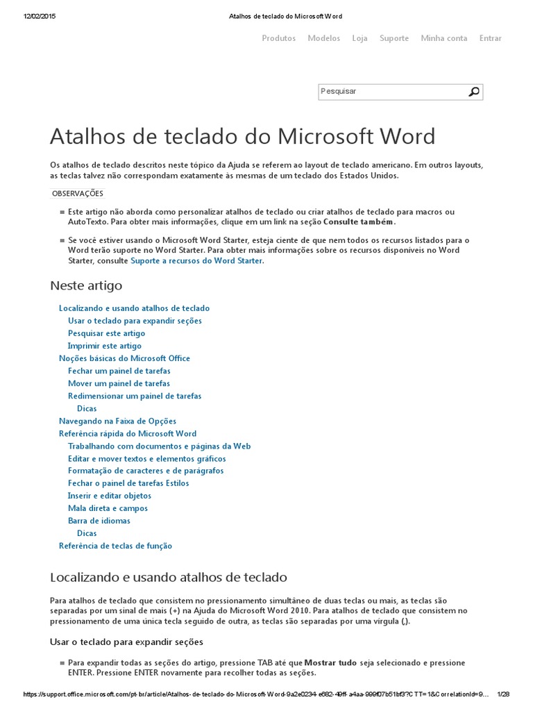 Atalhos de Teclado Do Microsoft Word | PDF | Atalho de teclado | Janela ...