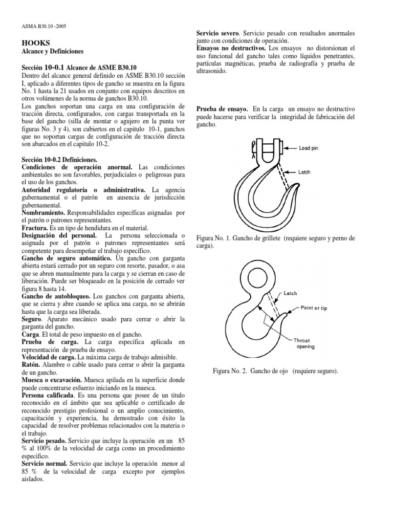 Norma ASME B30.10: Ganchos y Definiciones | PDF | Ingeniería mecánica