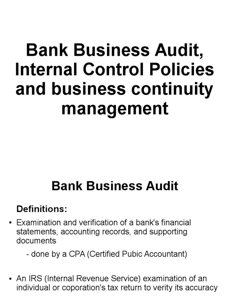 Business Bank Audit, Internal Control Policies and Business Continuity Management | Download ...