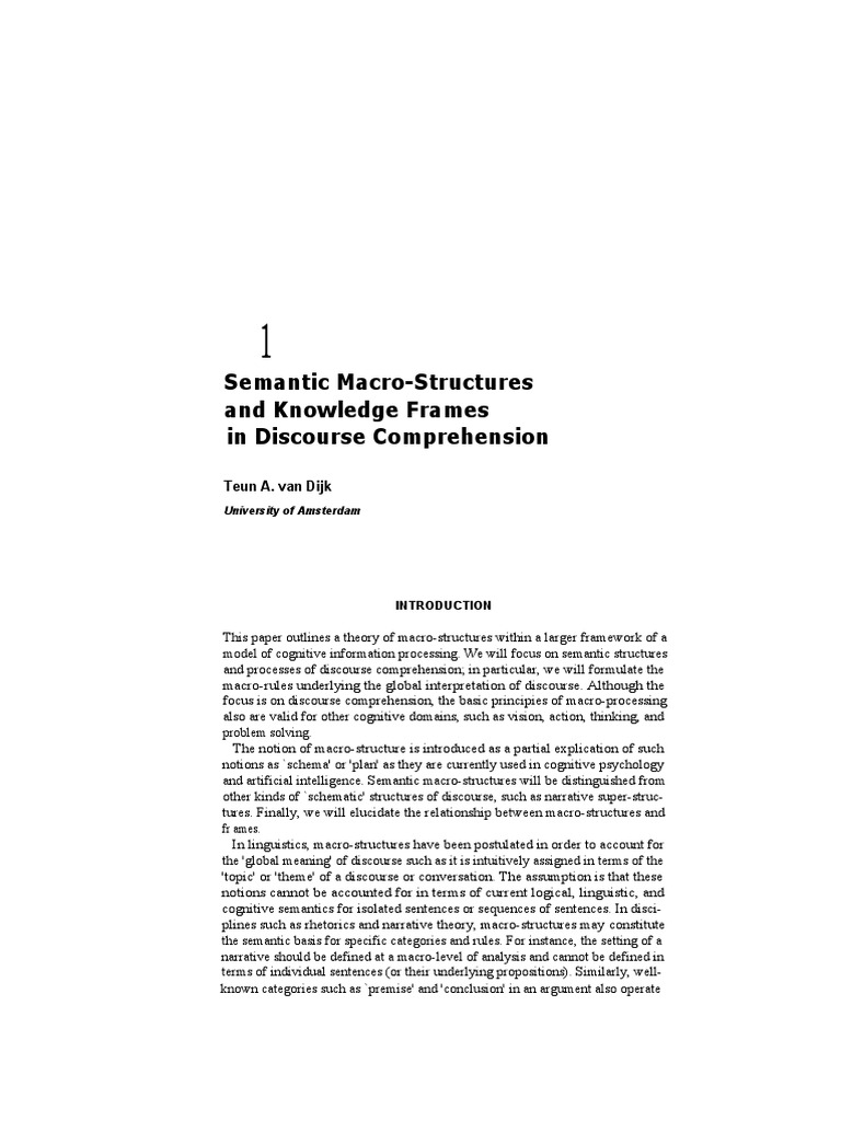 Semantic Macro-Structures and Knowledge Frames in Discourse | PDF | Interpretation (Logic ...