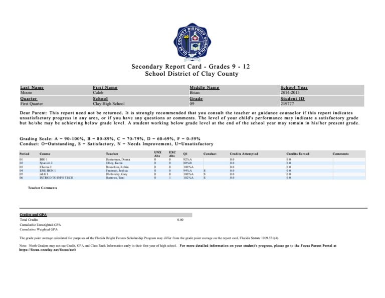 1st Quarter Report Card | PDF