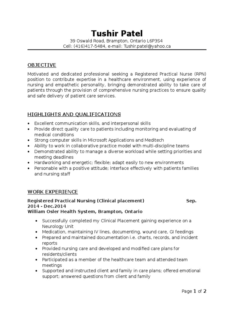 RPN Resume: Tushir Patel | PDF | Self-Improvement