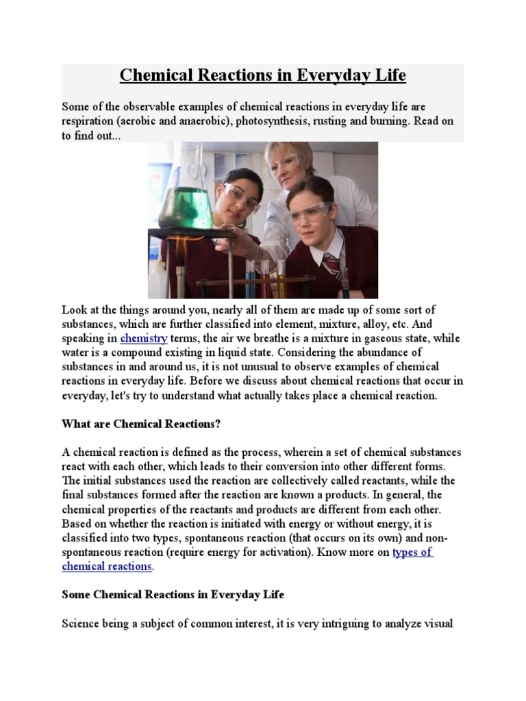 Everyday Chemical Reactions Explained | PDF | Cellular Respiration ...