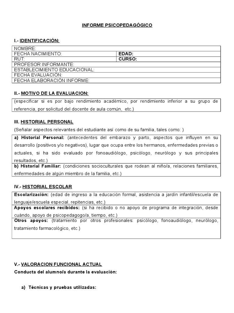 Informe Psicopedagógico Plantilla | PDF | Lectura (proceso) | Ritmo