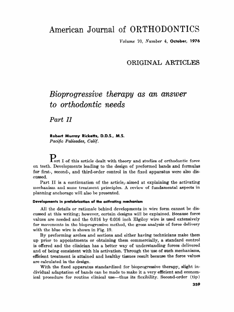 Bioprogressive Therapy in Orthodontics | PDF | Tooth | Dentistry