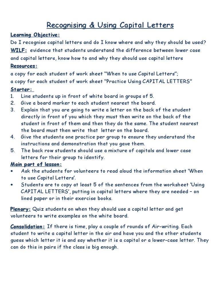 Recognising & Using CAPITAL LETTERS | PDF | Letter Case | Linguistics