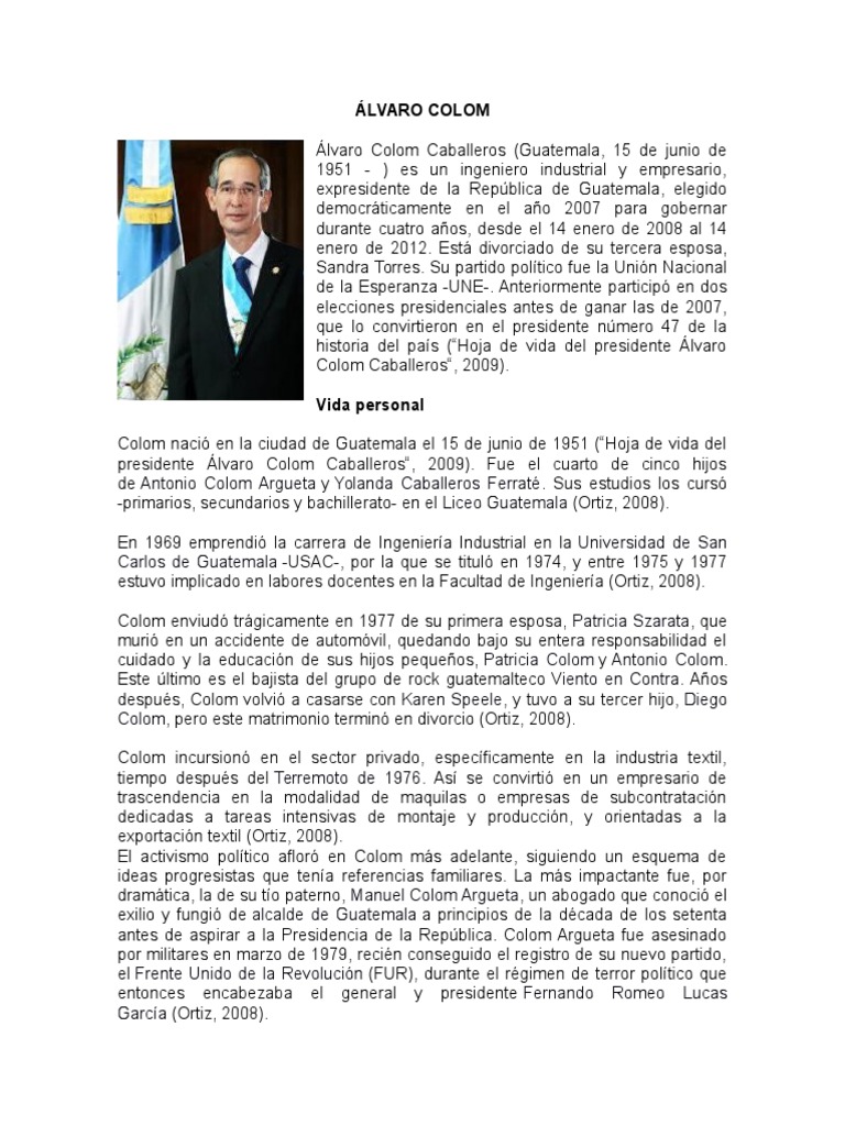 Biografía de Álvaro Colom, presidente 2008-2012 | PDF | Guatemala ...
