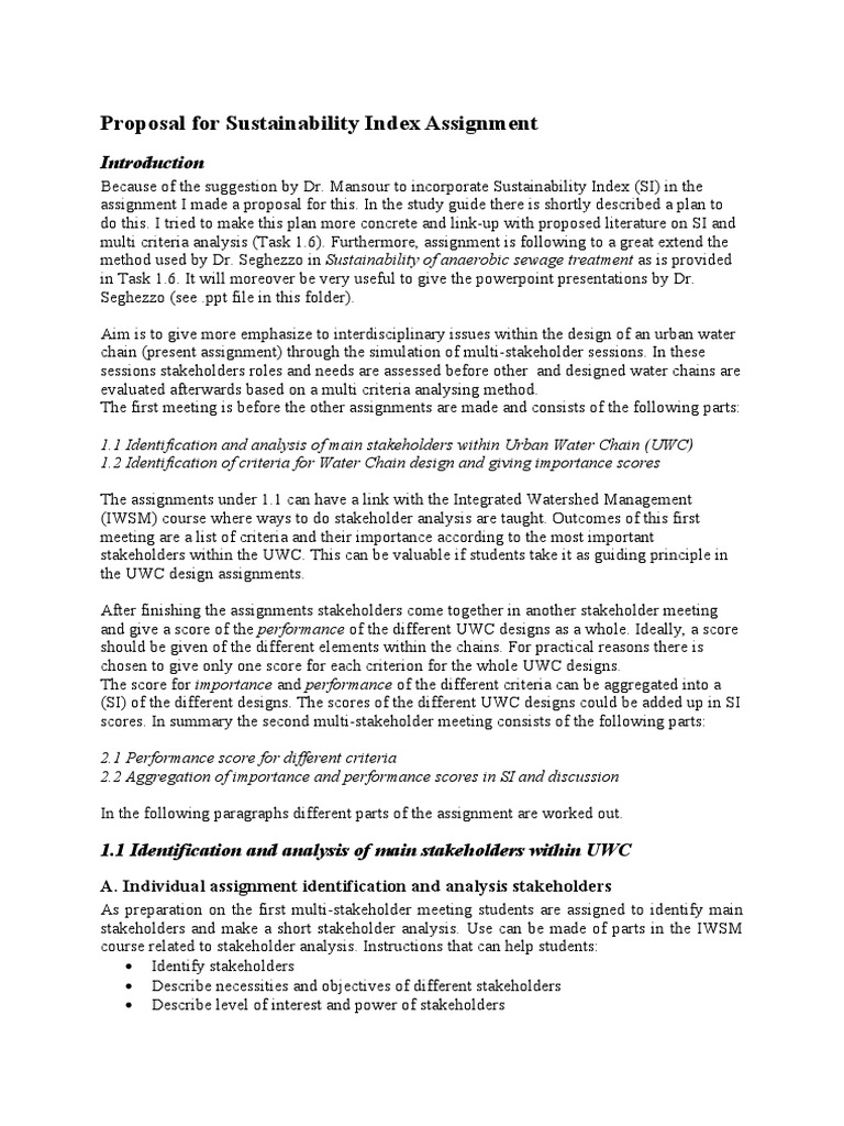 Proposal for Sustainability Index Assignment | Stakeholder (Corporate ...