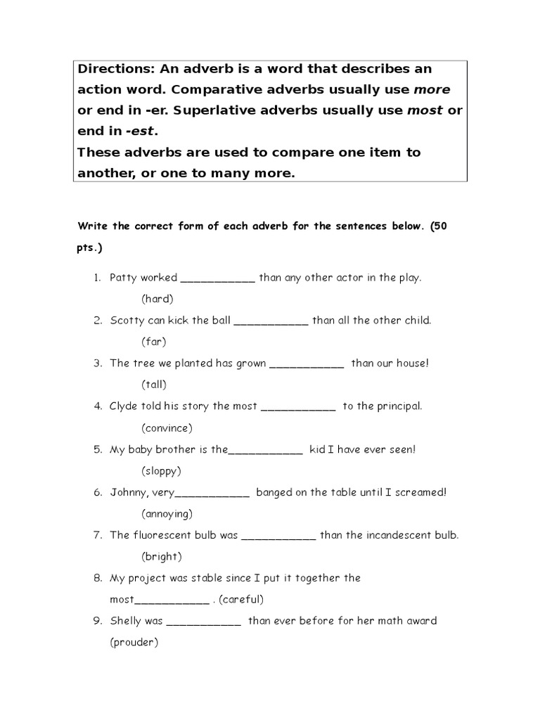 Adverbs Worksheet | PDF