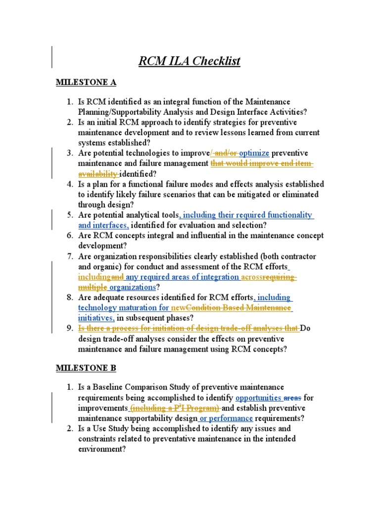 RCM ILA Checklist | PDF | Reliability Engineering | Evaluation