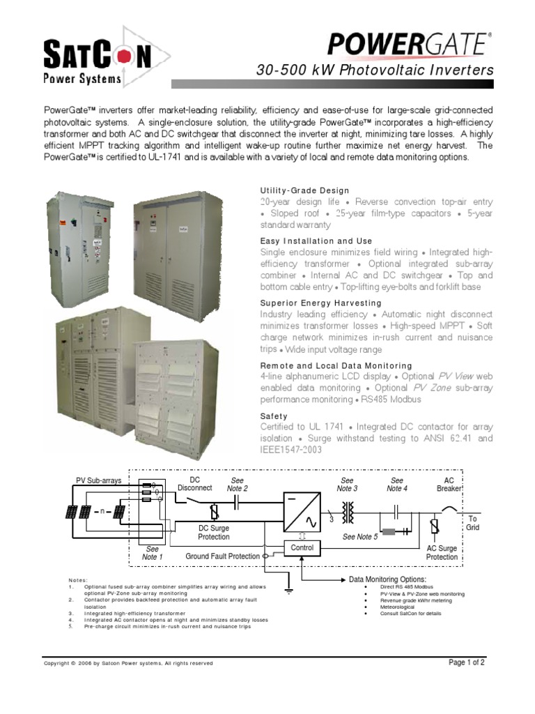 Satcon Powergate Inverter | PDF | Photovoltaic System | Amplifier