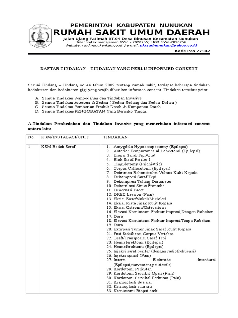Daftar Tindakan Yang Perlu Informed Consent - Docs | PDF | Katup ...