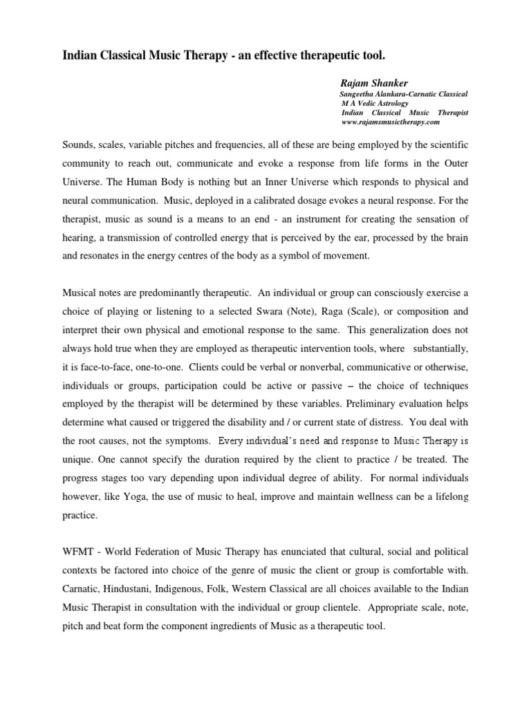 Uni - Indian Classical Music Therapy An Effective Therapeautic Tool PDF ...