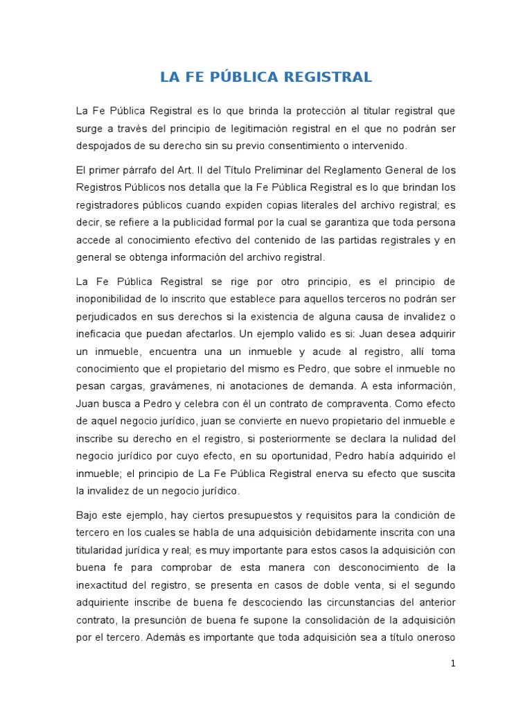 La Fe Pública Registral y su Importancia | PDF | Propiedad | Justicia