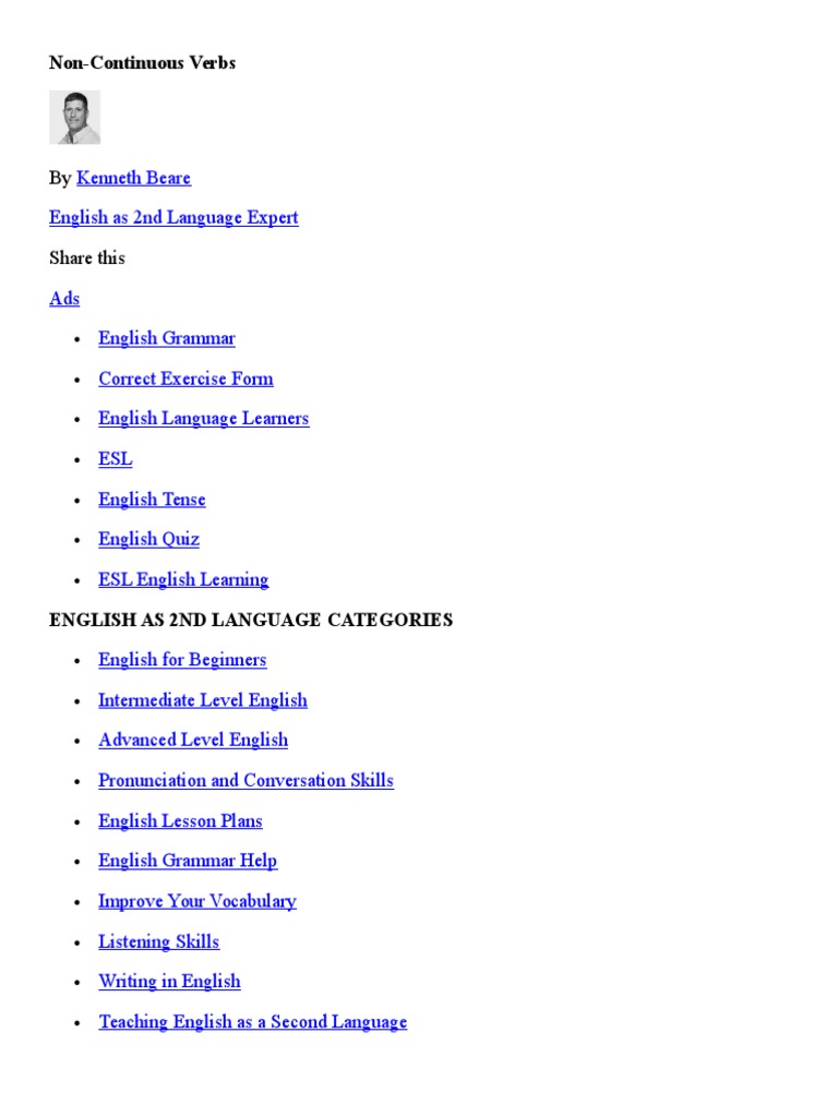 Non Continuous Verbs | PDF | English Language | English As A Second Or ...