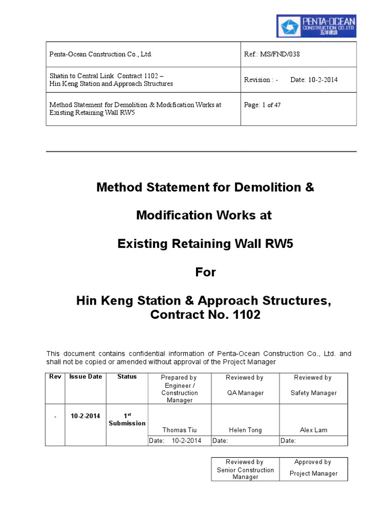 Demolition Method for Retaining Wall RW5 | PDF | Demolition | Civil ...