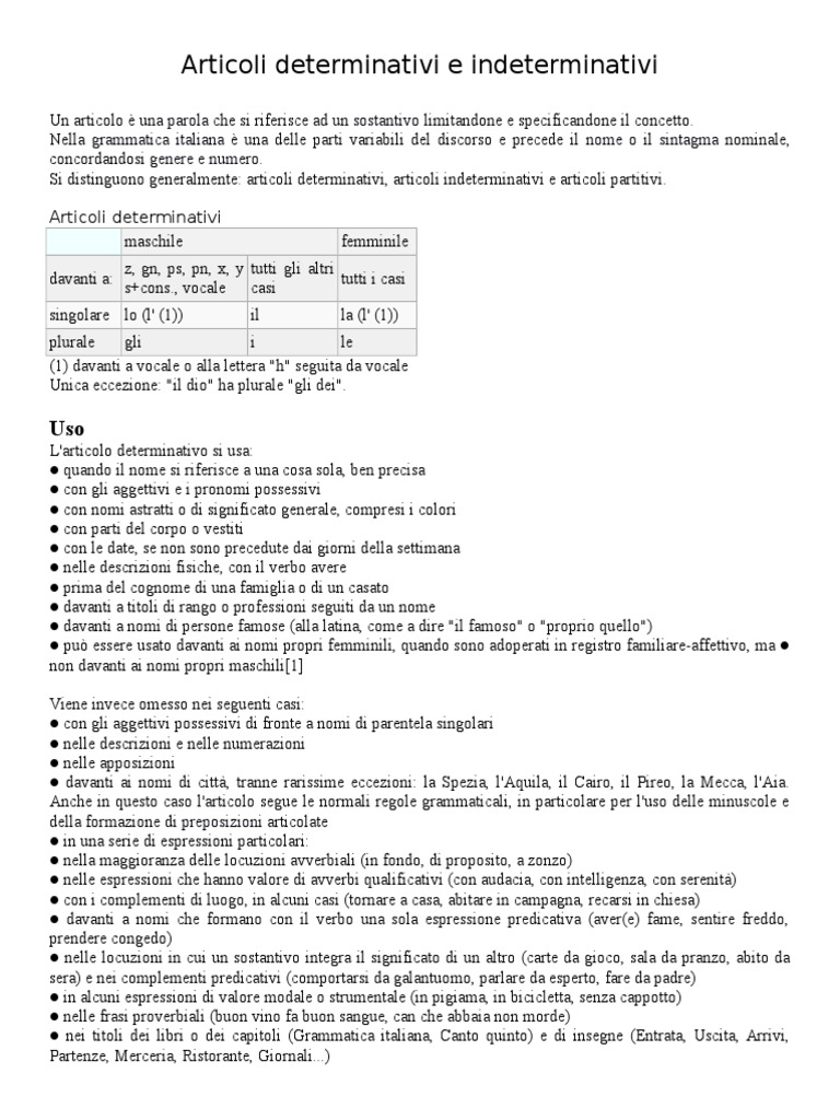 Articoli Definiti e Indefiniti | PDF