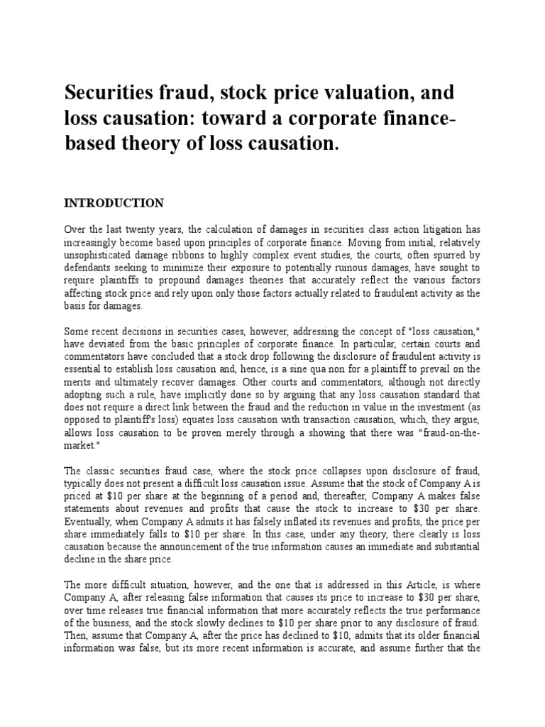 Securities Fraud, Stock Price Valuation, and Loss Causation: Toward A ...