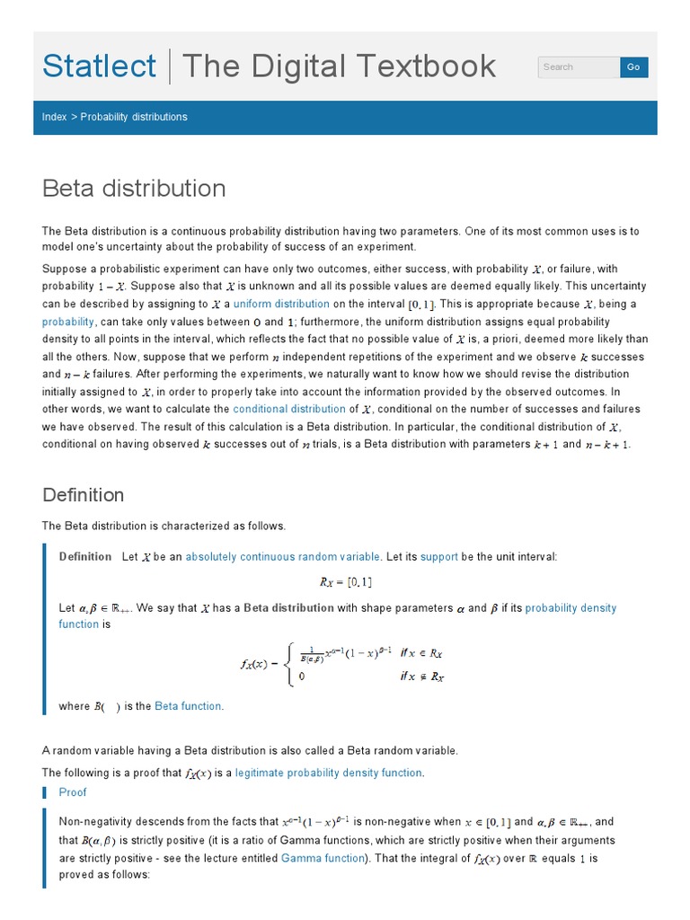Beta Distribution | PDF | Probability Distribution | Random Variable