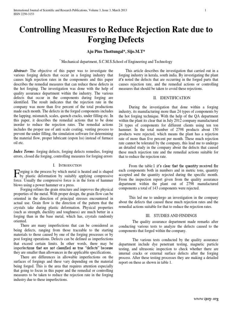 Forging Defects: Reducing Rejection Rates | PDF | Forging | Ultrasound