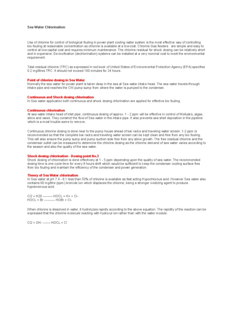 Sea Water Chlorination | PDF | Chlorine | Water