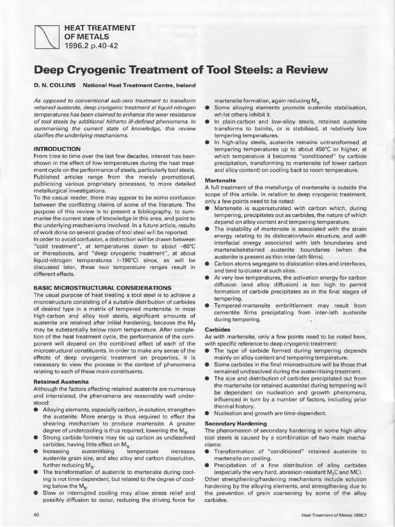 Deep Cryogenic Treatment of Tool Steels-A Review PDF | PDF | Heat ...