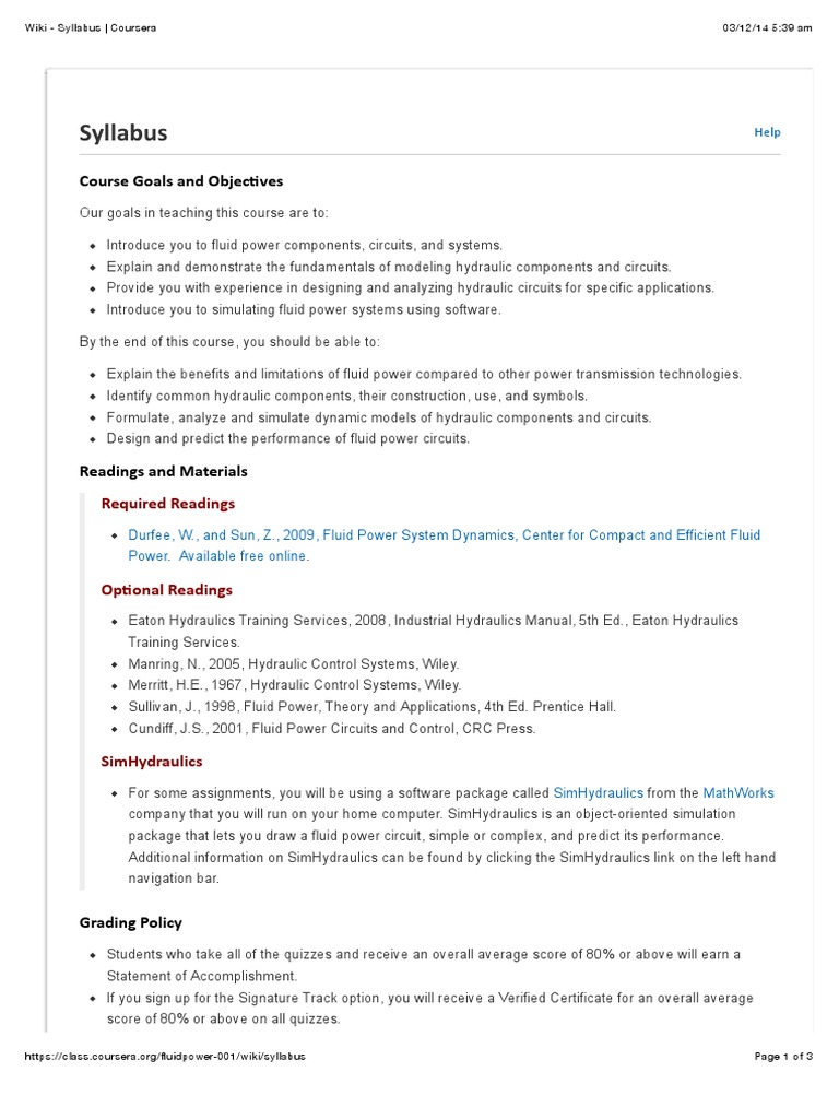 Fluid Power Syllabus - Coursera | PDF | Quiz | Computing And Information Technology