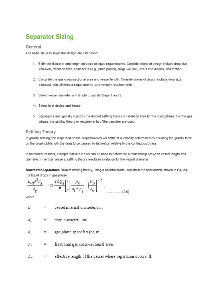 Separator Sizing | PDF | Drop (Liquid) | Gases