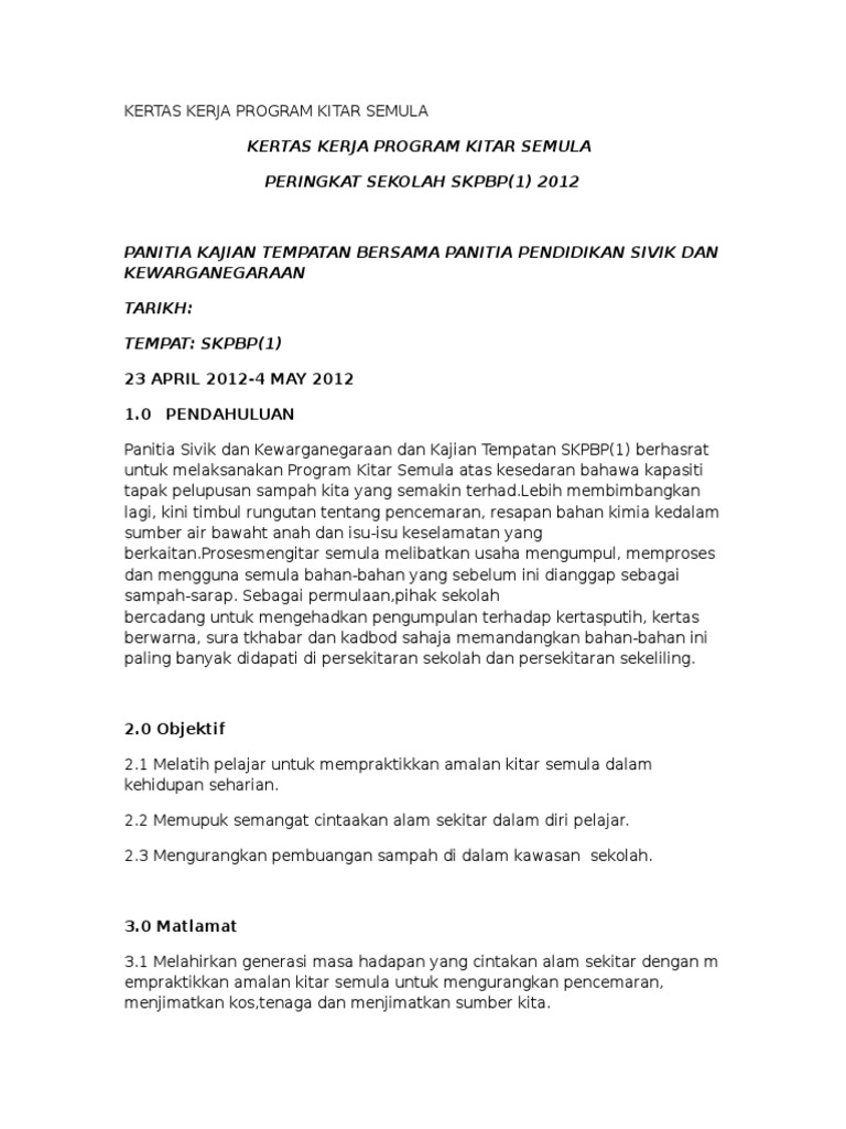 Kertas Kerja Program Kitar Semula | PDF