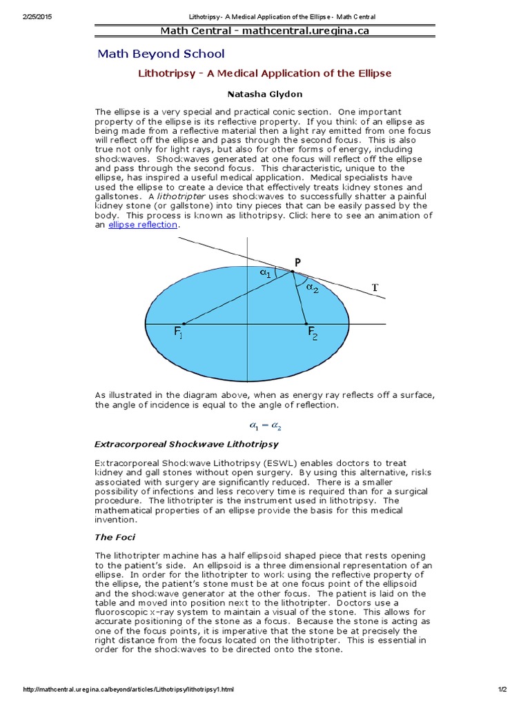 Lithotripsy - A Medical Application of the Ellipse - Math Central ...