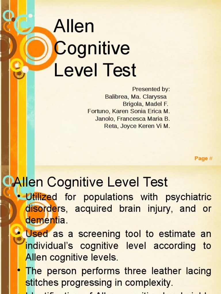 Allen Cognitive Level Testreport 1 | PDF | Occupational Therapy ...