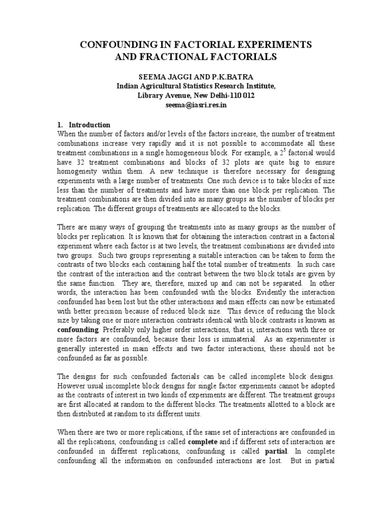 Factorial Experiments and Fractional Factorials | PDF | Confounding | Experiment