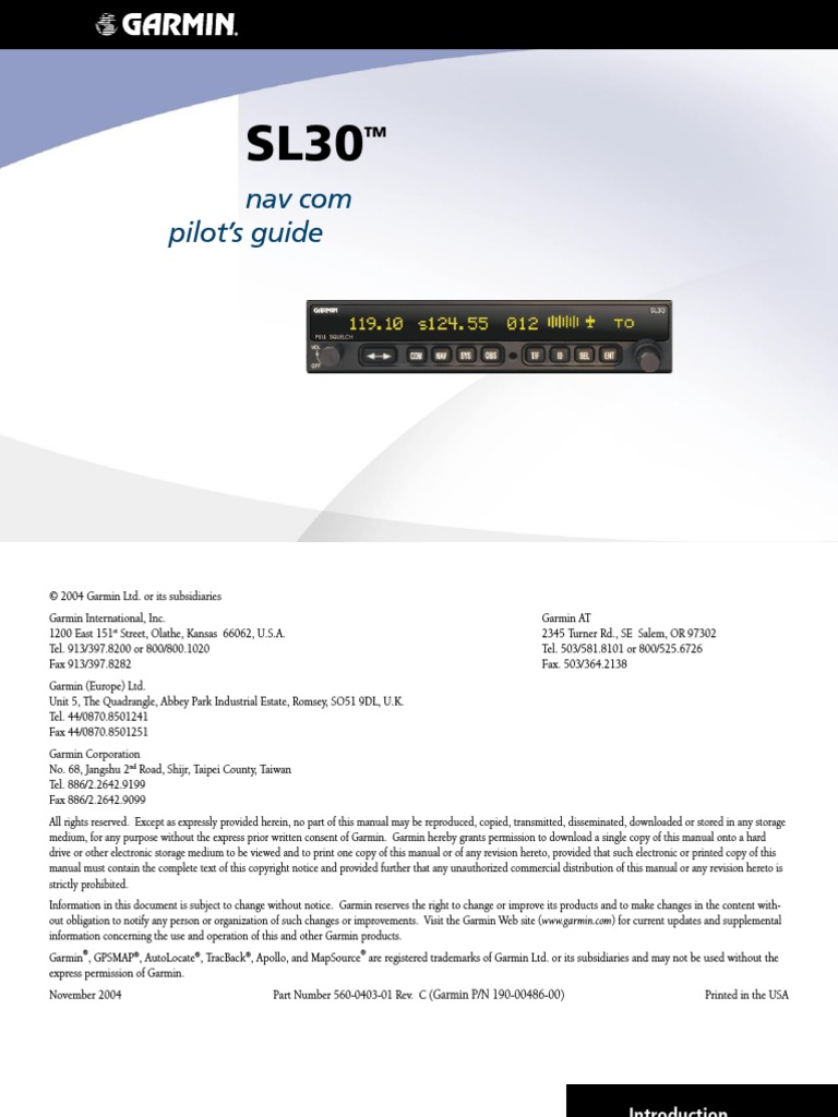 Garmin SL30 Nav Manual | PDF | Microphone | Very High Frequency