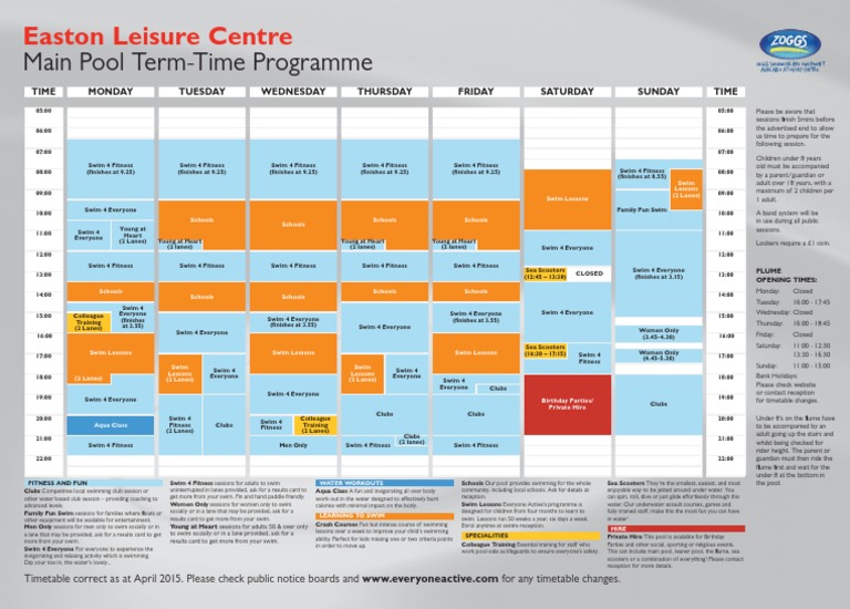 Easton Leisure Centre Pool Timetable | PDF | Swimming | Physical Fitness