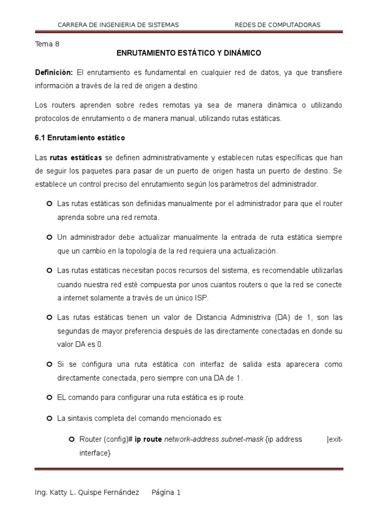 Enrutamiento: Estático vs Dinámico | PDF | Enrutador (Computación) | Enrutamiento